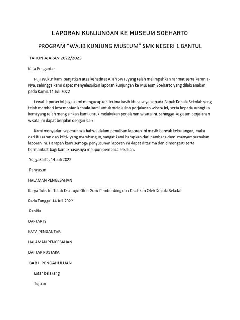 Laporan Kunjungan Ke Museum Soeharto | PDF