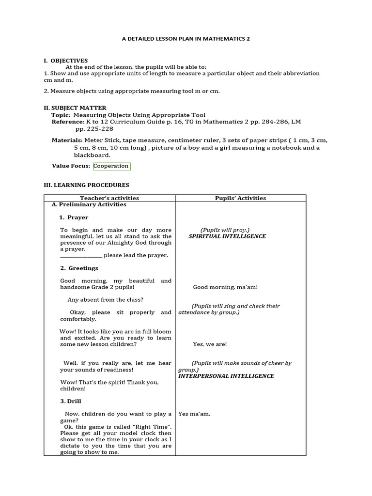 Math 2 Detailed LP | PDF | Metre