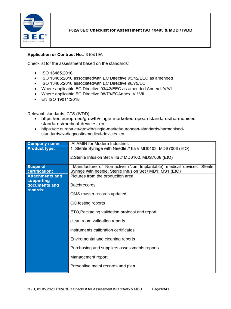 ISO 13485 & MDD Assessment Checklist | PDF | Quality Management ...