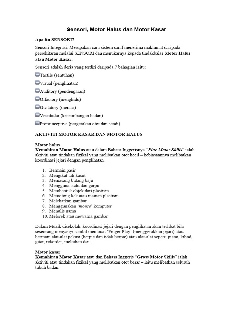 Sensori, Motor Halus Dan Motor Kasar | PDF