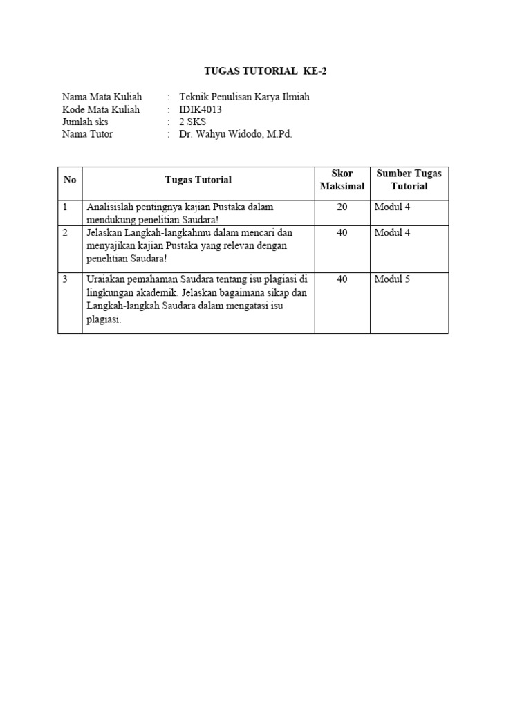 Tugas Tutorial Ke-2 - Teknik Penulisan Karya Ilmiah | PDF | Seni
