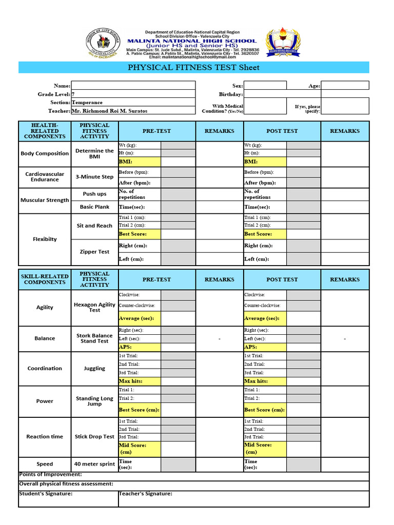 PHYSICAL FITNESS TEST | PDF | Physical Fitness | Physical Exercise