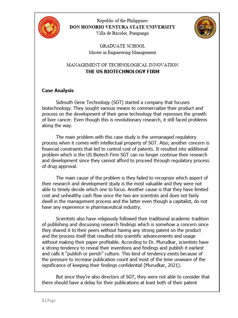 Case Study on Engineering Management | PDF | Patent | Biotechnology