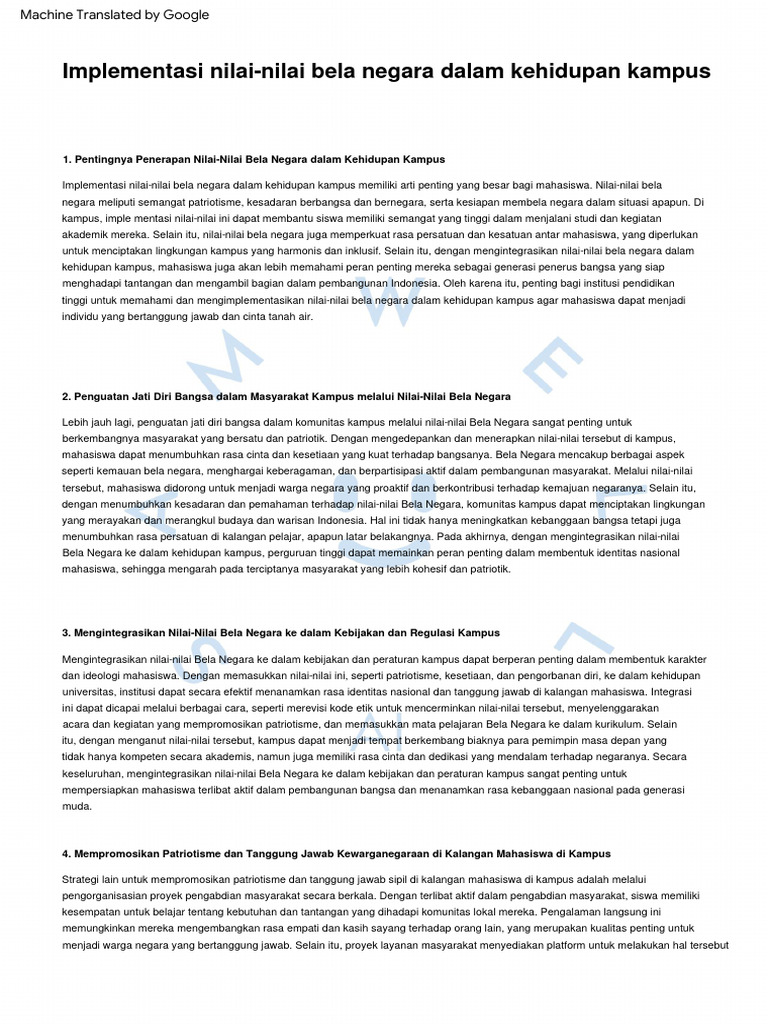 Implementasi Nilai-Nilai Bela Negara Dalam Kehidupan Kampus - 2 | PDF | Ilmu Sosial