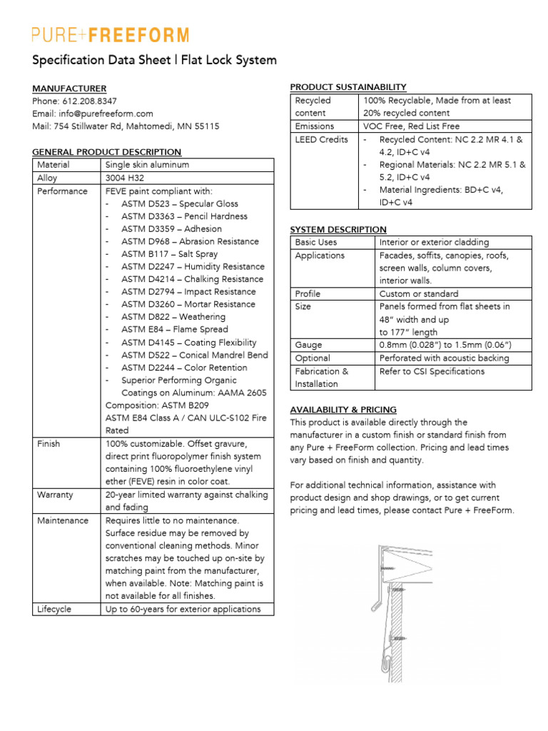 Flat Lock System Data Sheet - Pure + FreeForm | PDF | Paint | Sheet Metal