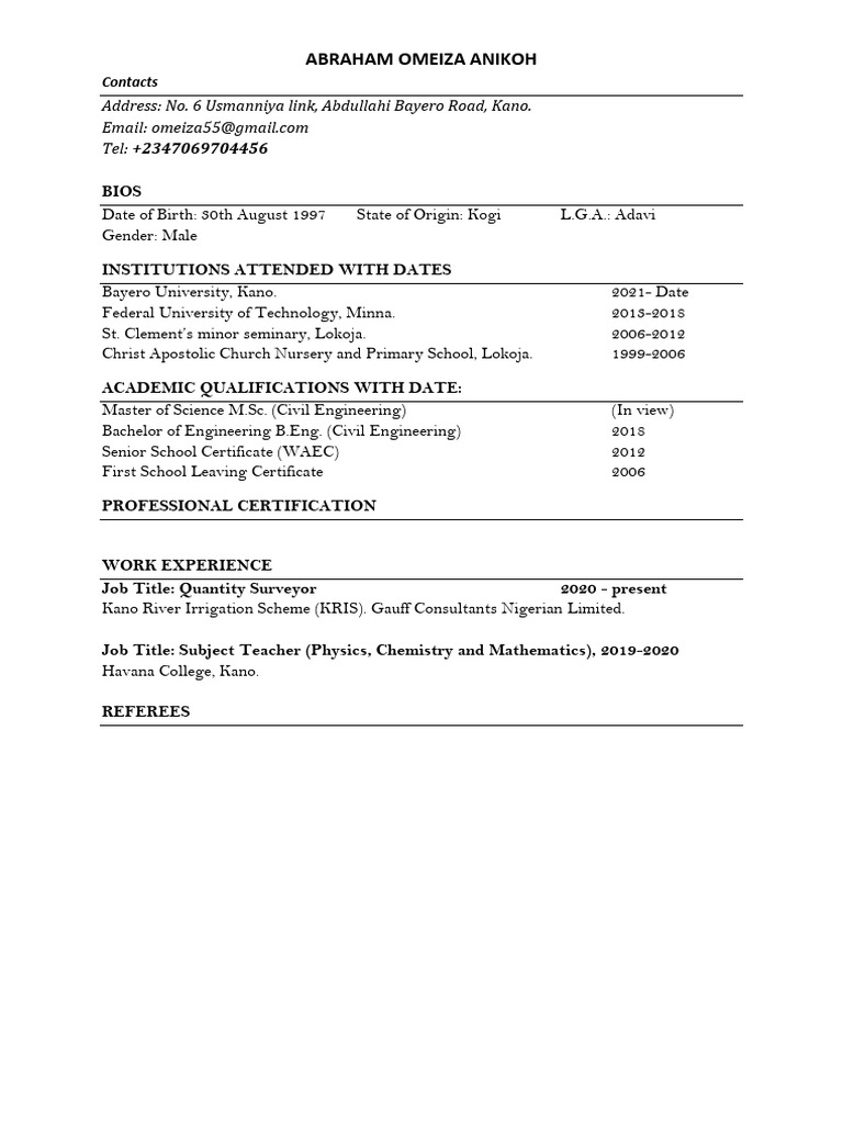 Abraham O. Anikoh CV | PDF