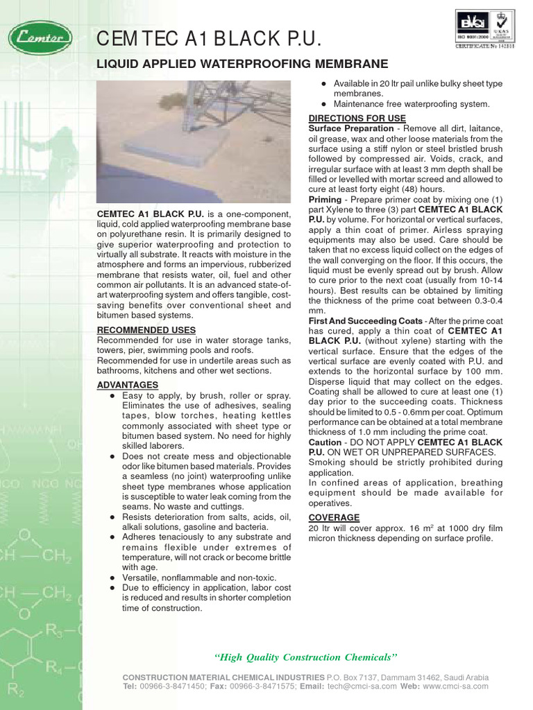 Cemtec A1 Black PU | Download Free PDF | Polyurethane | Water