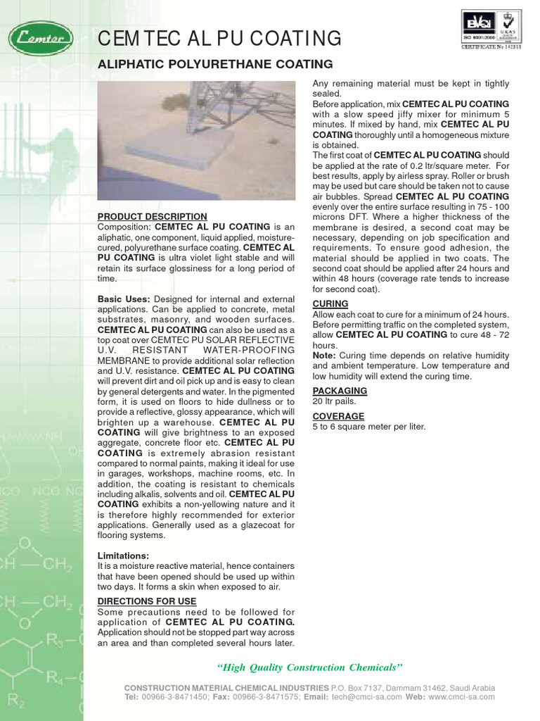Cemtec AL PU Coating | PDF | Coating | Concrete