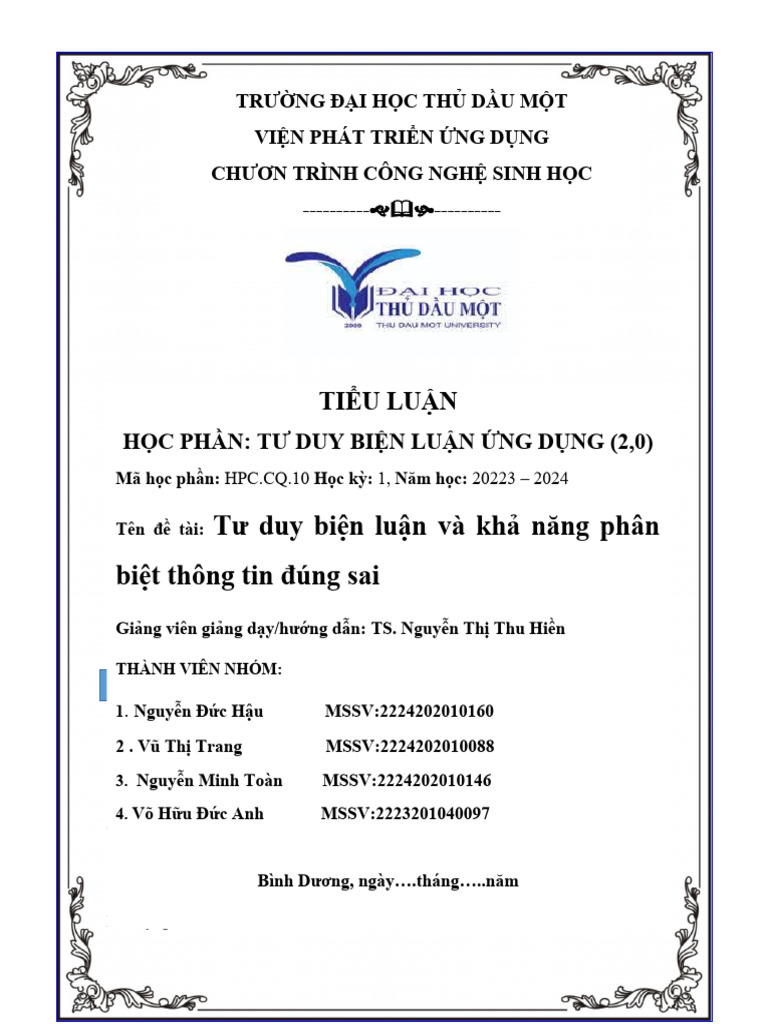 HƯỚNG DẪN TIỂU LUẬN - TDBL 2023-2024 CCCC | PDF