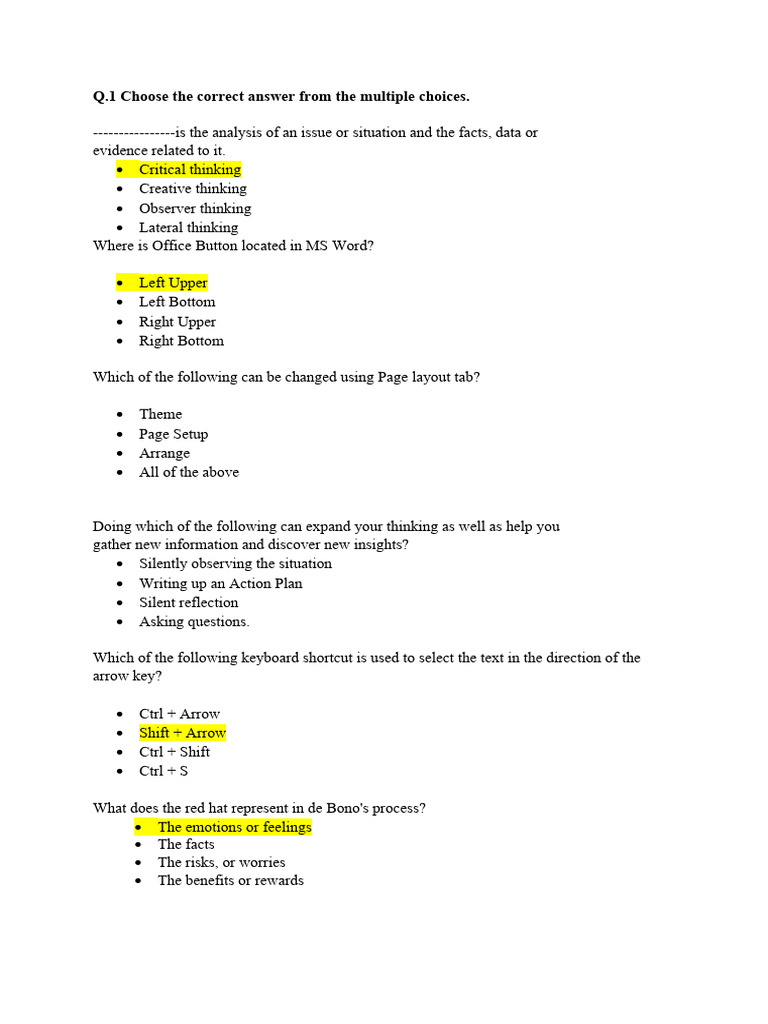 DC 1 Sample Questions | PDF | Microsoft Word | Microsoft Excel