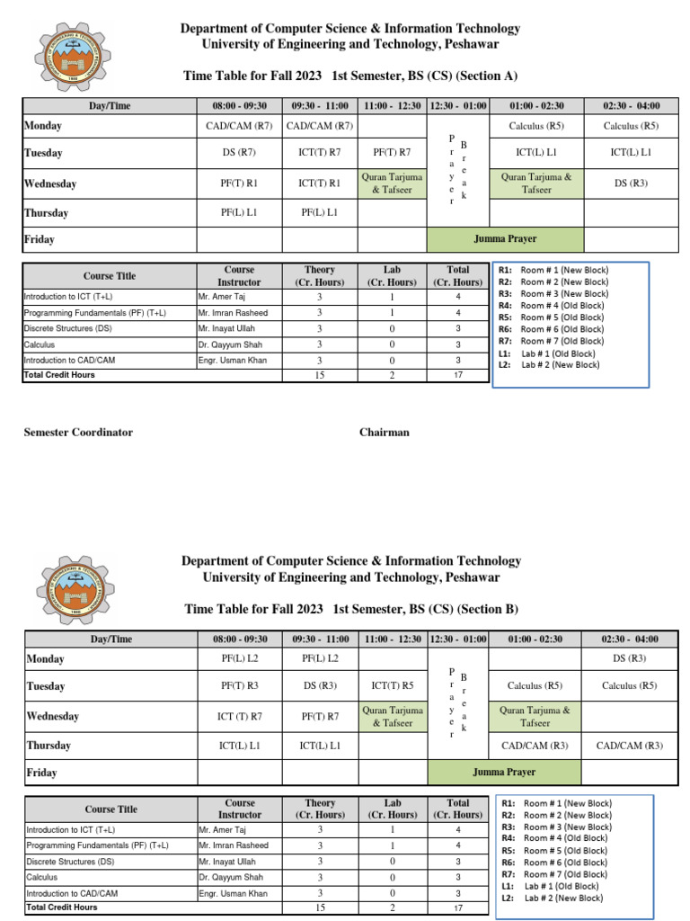 Time Table Fall 2023 (Revised) | PDF | Computing | Computer Science