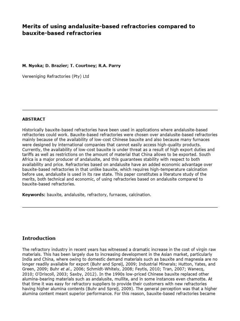 Andalusite vs. Bauxite Refractories Analysis | PDF | Refractory | Taxes