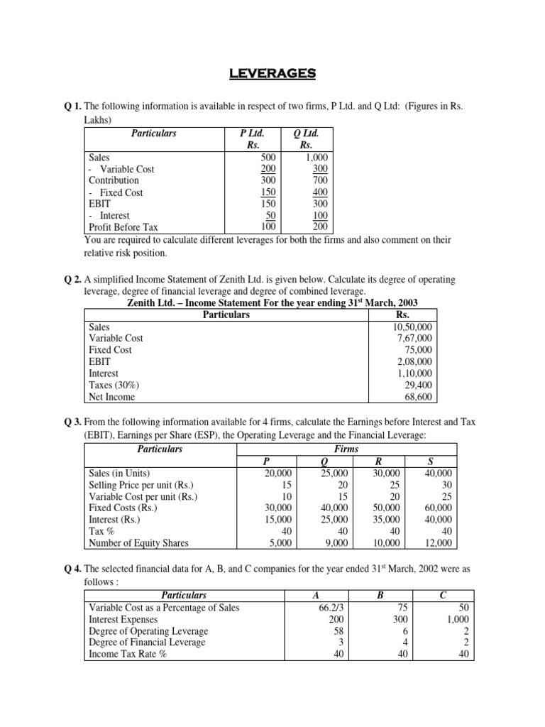 Leverages Pdf Leverage Finance Capital Structure