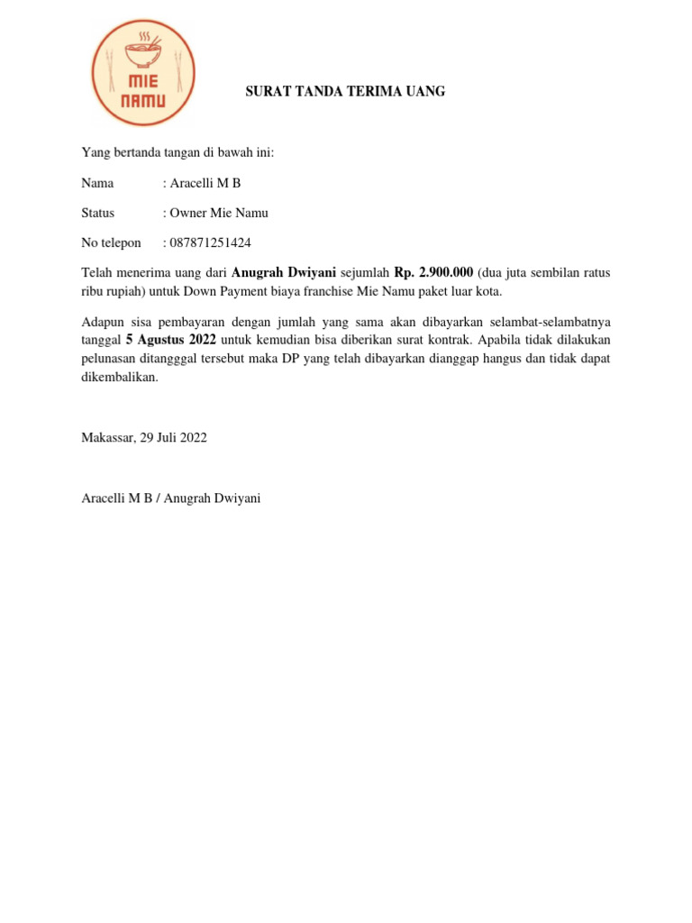 Surat Tanda Terima Uang | PDF Surat Tanda Terima Uang | PDF