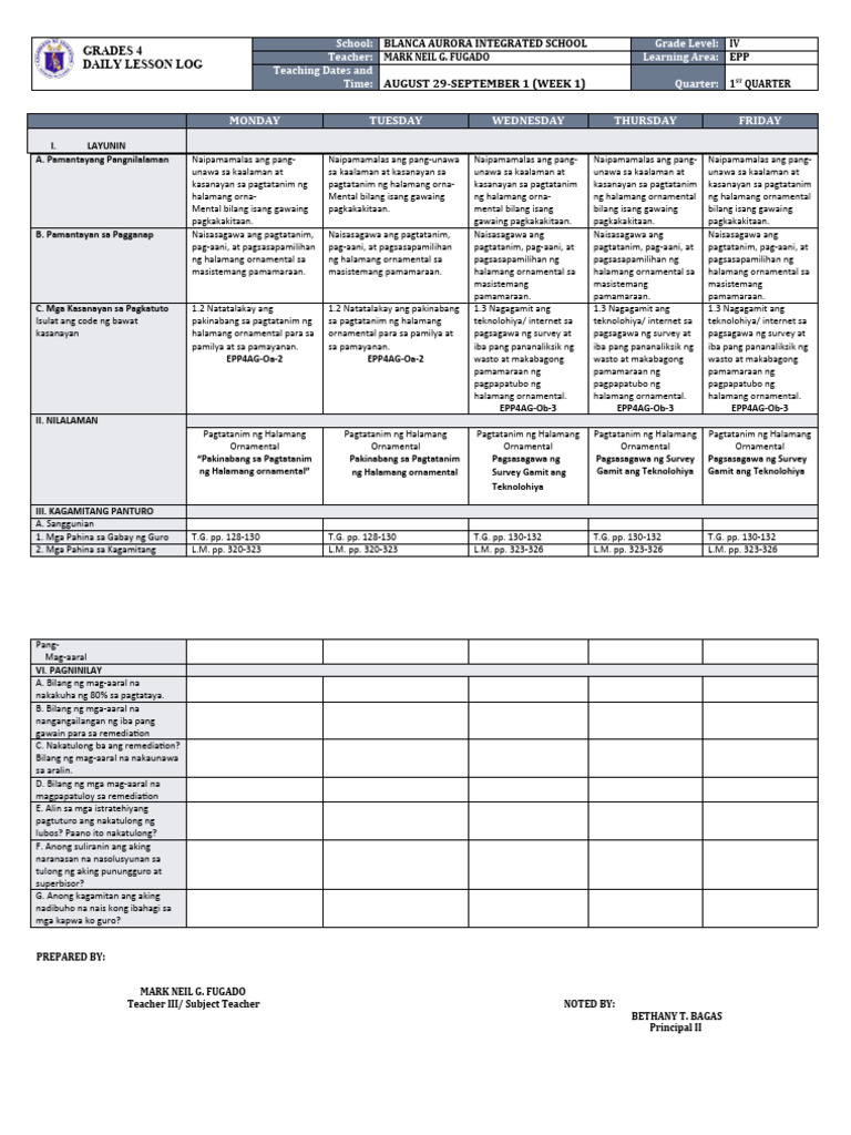 DLL - Epp 4 - Q1 - W1 | PDF