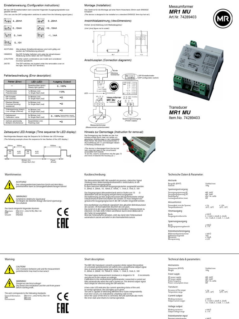 Data Sheet Transducer MR1 MU | PDF