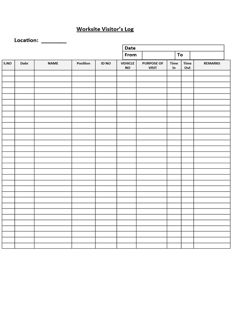 4- Worksite Visitor LOG SHEET | PDF