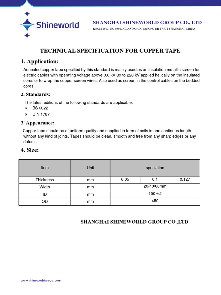 Copper Tape Technical Specification | PDF | Technology & Engineering