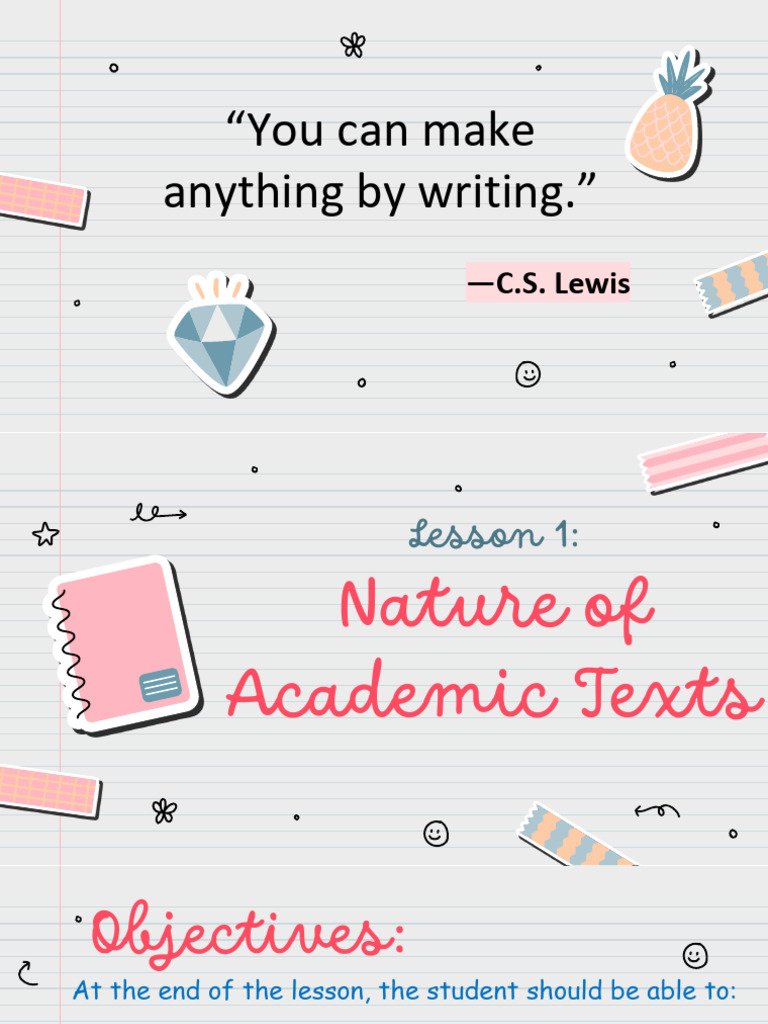 Lesson 1 Nature of Academic Texts | PDF | Creativity | Writing