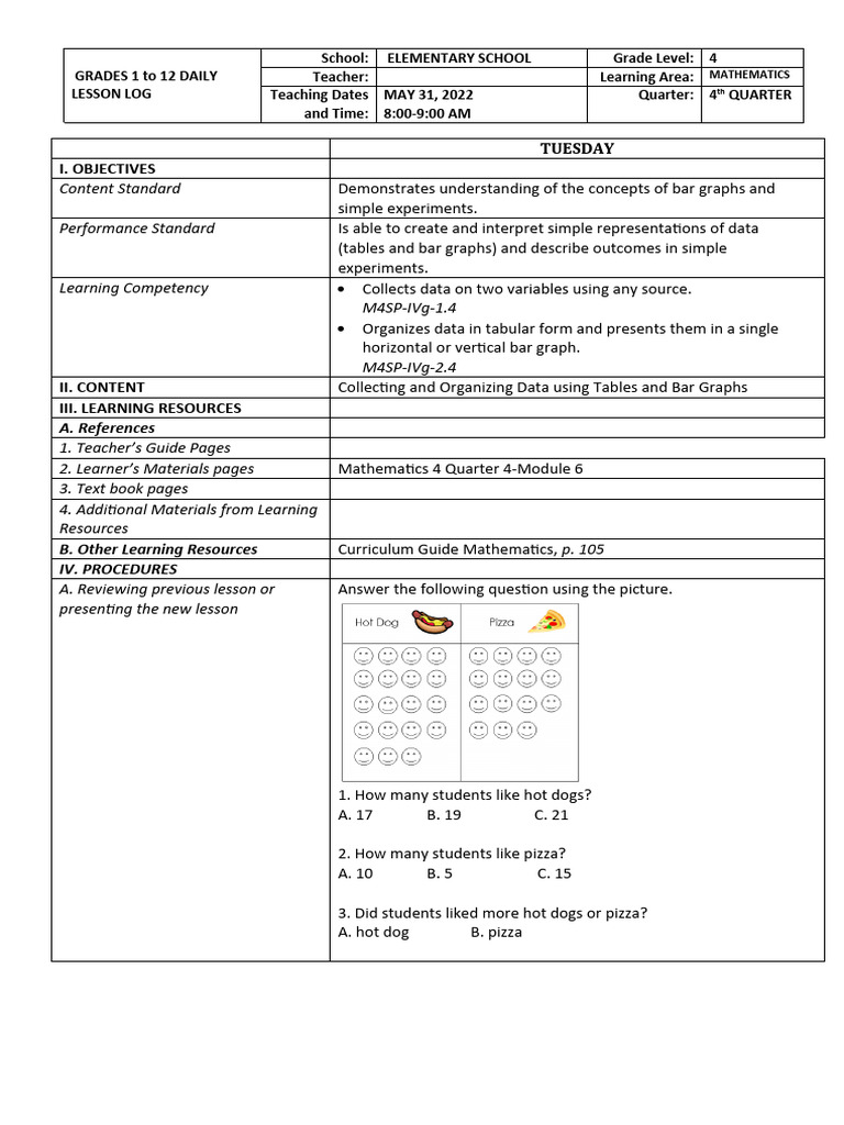 Math 4 Q4-W5 COT LP | PDF | Survey Methodology | Data