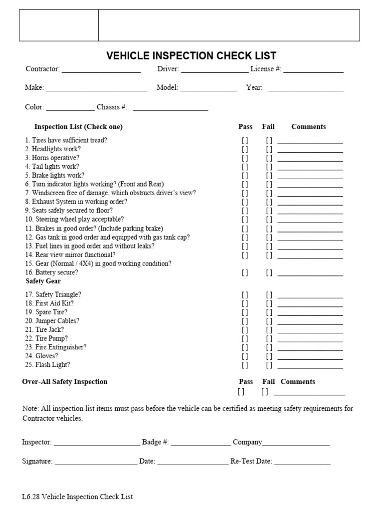 24-Vehicle Inspection Check List | PDF | Vehicles | Vehicle Technology