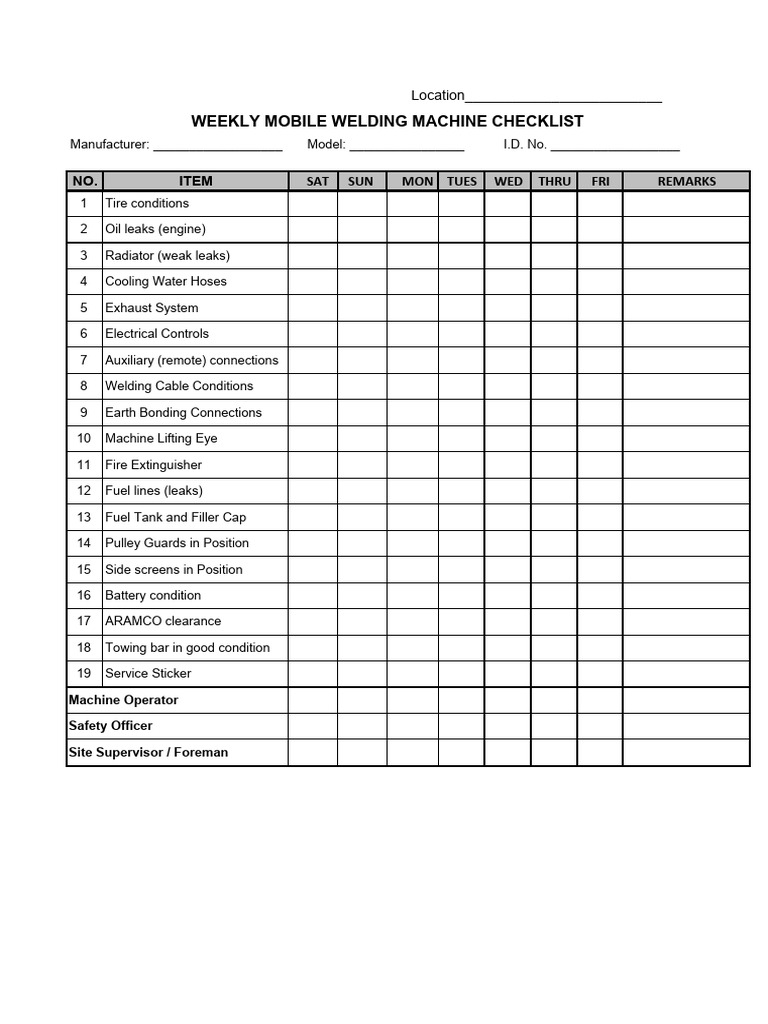 26 - Welding Machine Checklist | PDF | Technology & Engineering