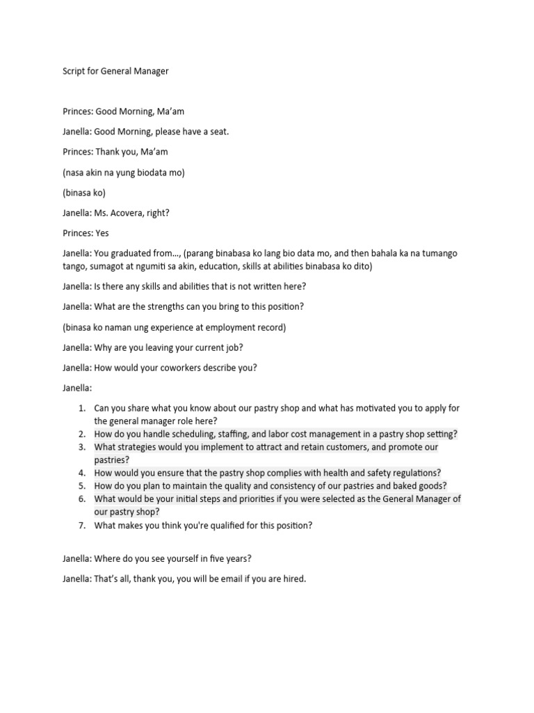 Script For General Manager | PDF
