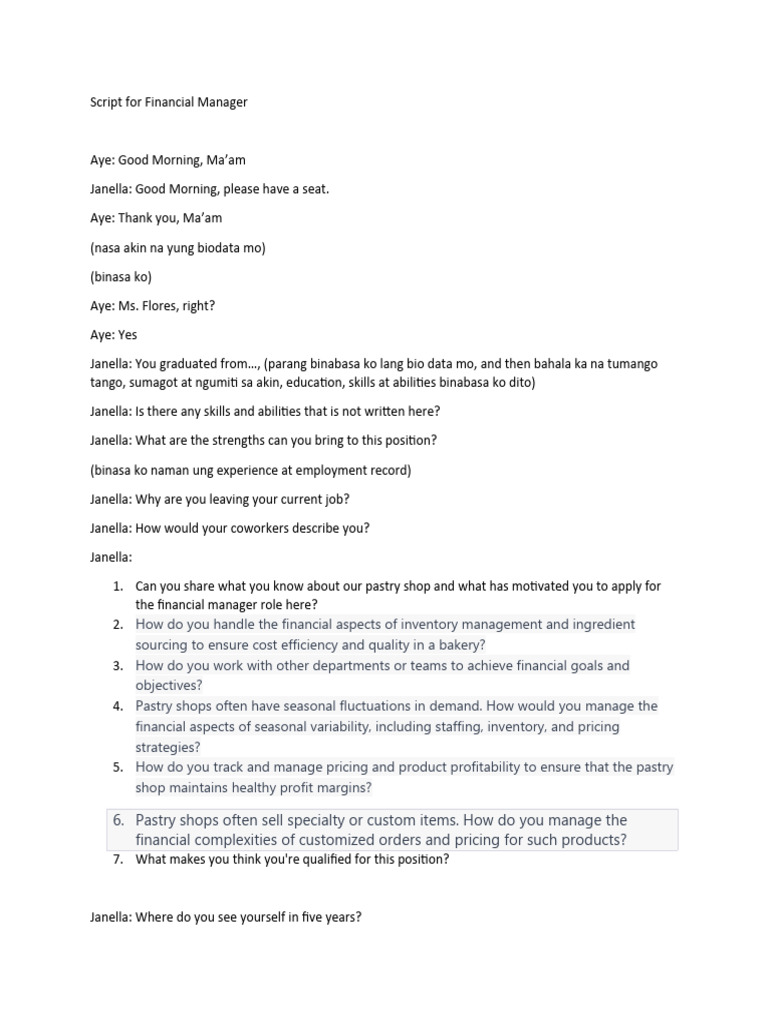 Script For Financial Manager | PDF | Career & Growth