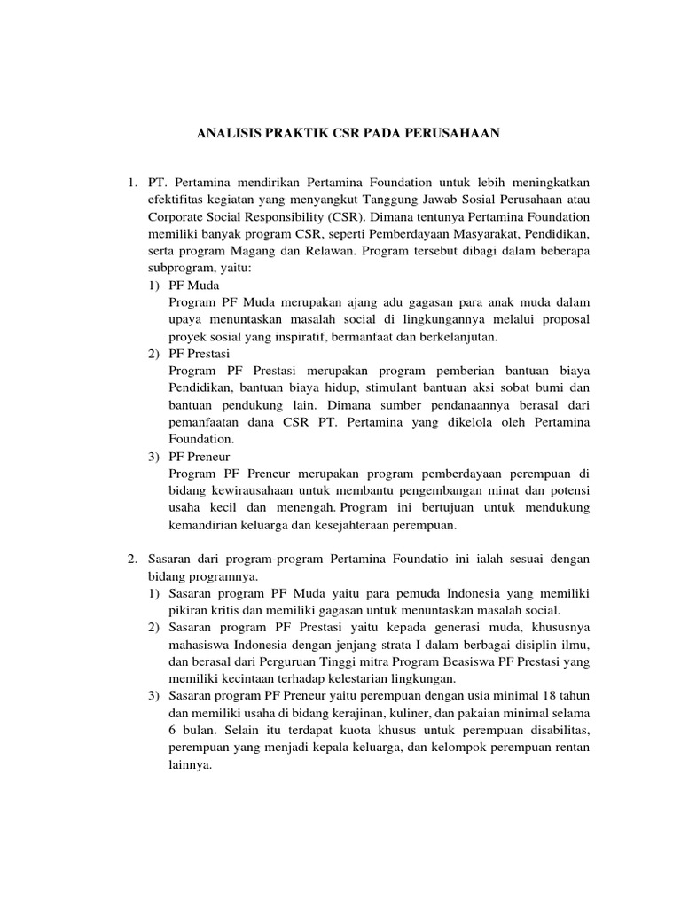 Analisis CSR Perusahaan | PDF