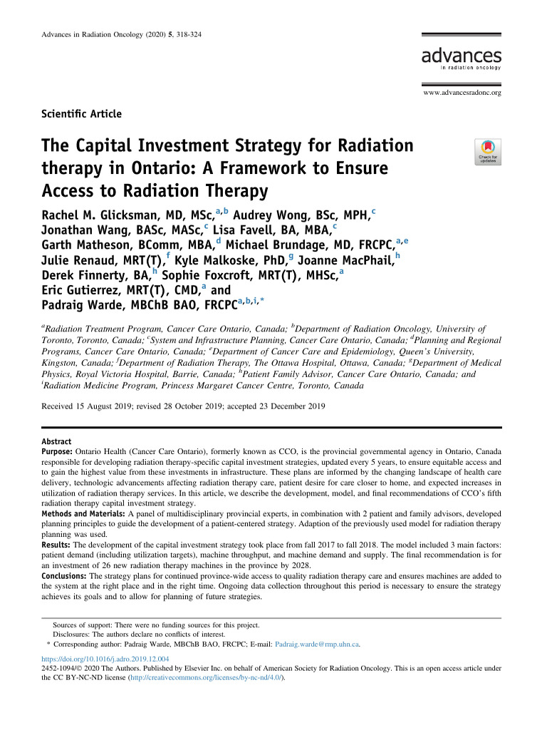 The Capital Investment Strategy For Radiation Therapy in Ontario - A ...
