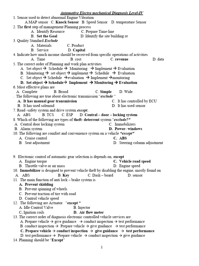 Aklil Auto Level 4 Coc Online Exam | PDF | Anti Lock Braking System | Manual Transmission