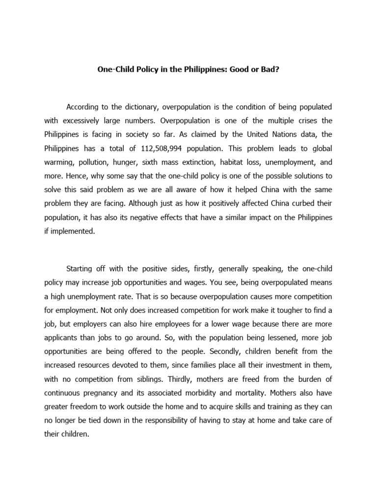 One Child Policy | PDF | Human Overpopulation | Employment
