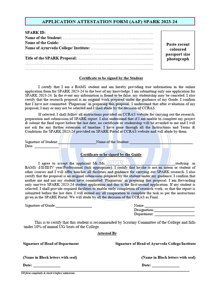 SPARK 2023-24 BAMS Application Form | PDF | Government