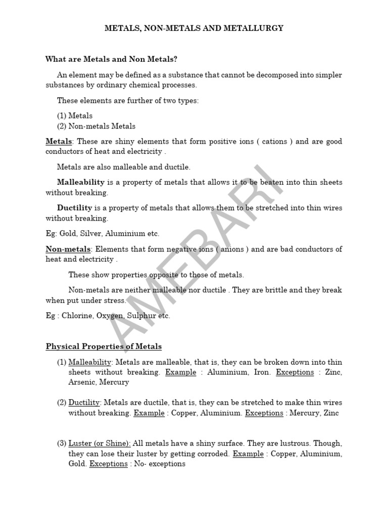 Properties of Metals and Non-Metals | PDF | Metals | Magnesium