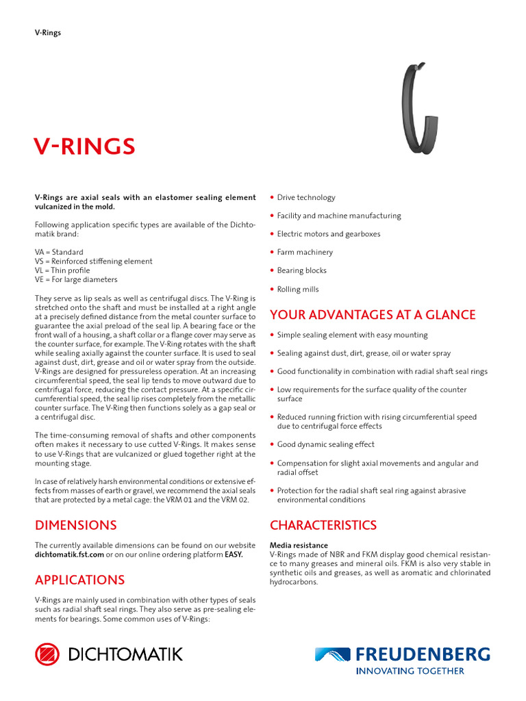 Dichtomatik V Rings | Download Free PDF | Bearing (Mechanical) | Materials