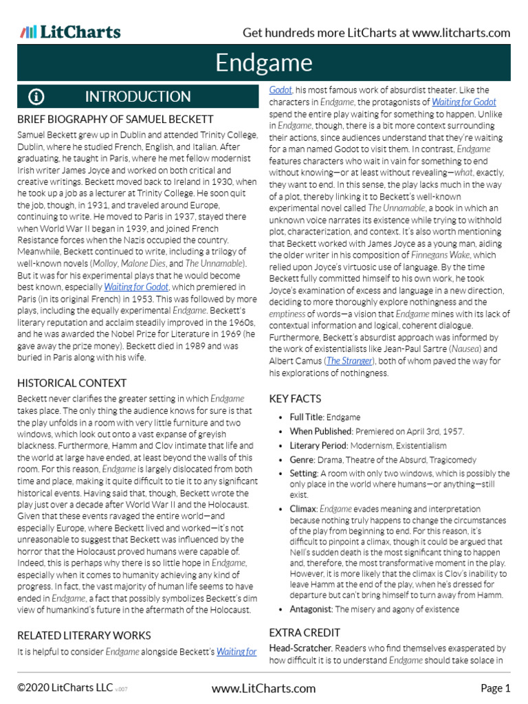 Endgame LitChart | PDF | Samuel Beckett | Existentialism