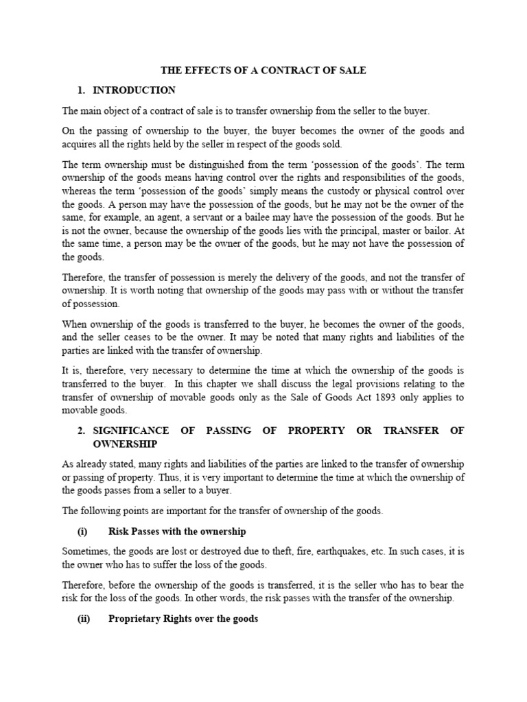 Effects of Contract of Sale Explained | PDF | Ownership | Possession (Law)