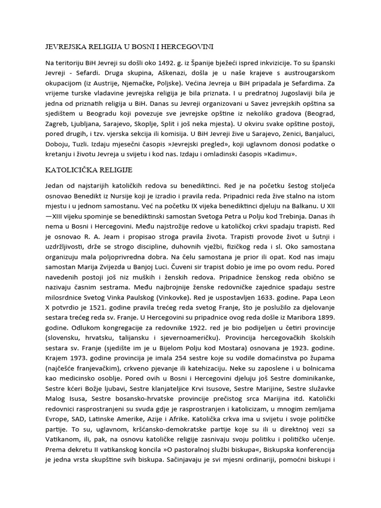 JEVREJSKA RELIGIJA U BOSNI I HERCEGOVINI | PDF
