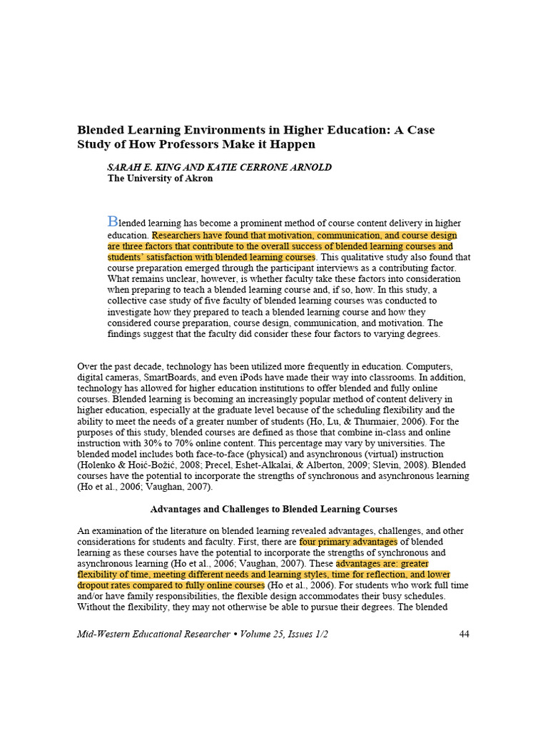 BL-King & Arnold 2012 Blended Learning Environments in Higher Education: A Case Study of How ...