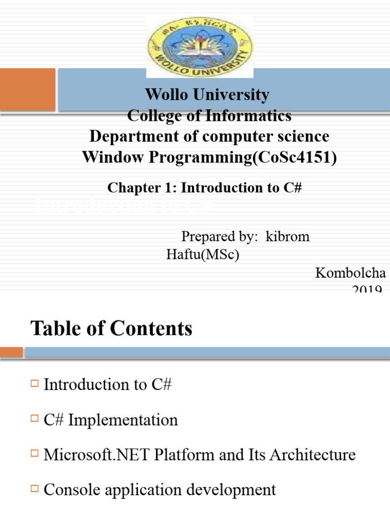 Chapter One Introduction To C Pdf C Sharp Programming Language Data Type
