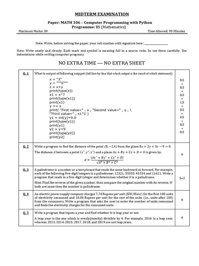 Some Sample Python Exams of 2022 | PDF | Parameter (Computer ...