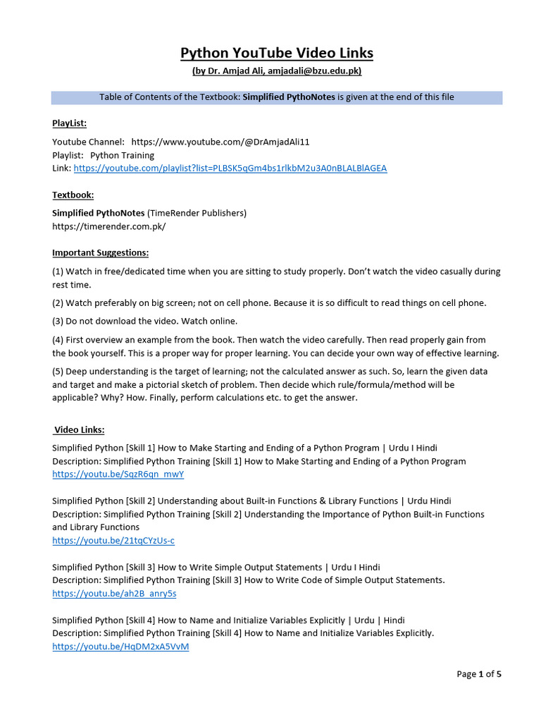 Python Video Lectures List | PDF | Python (Programming Language ...
