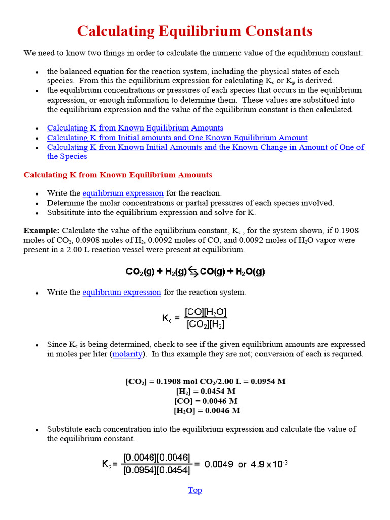 Calculating Equilibrium Constants | PDF | Mole (Unit) | Continuum Mechanics