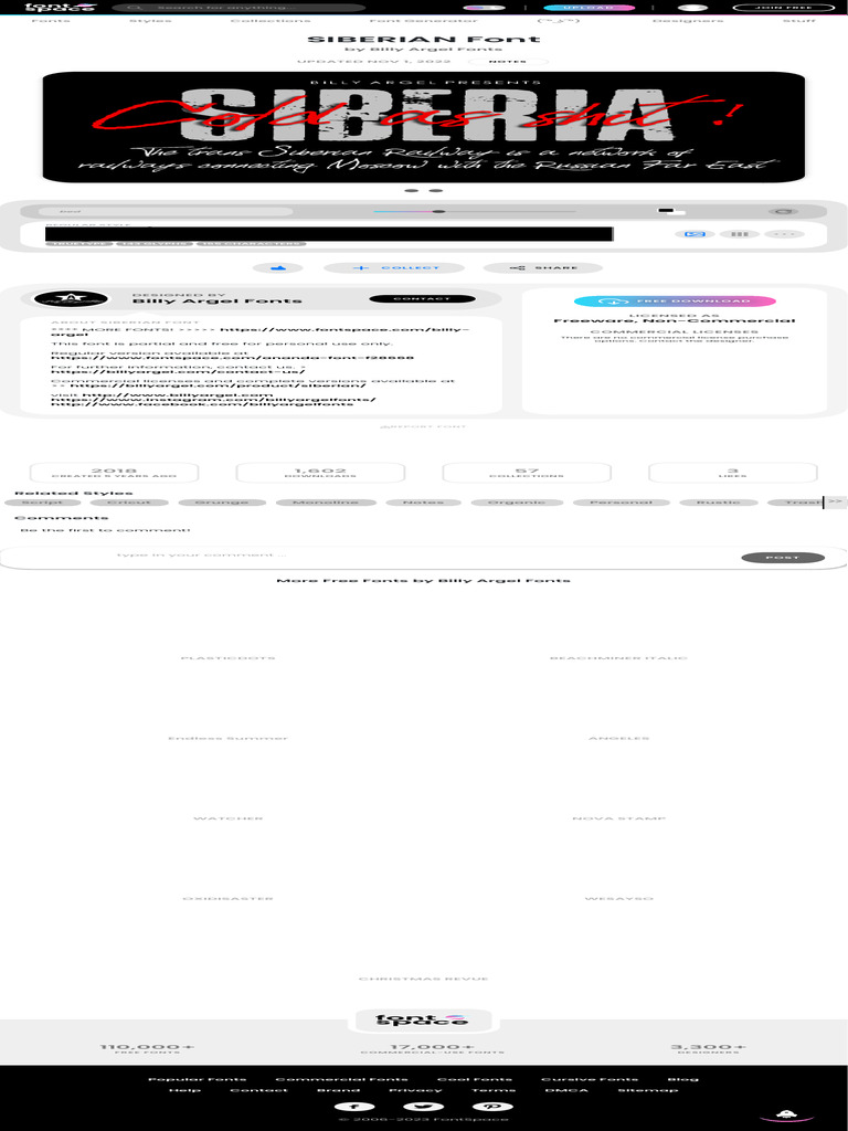 SIBERIAN Font Billy Argel Fonts FontSpace | Download Free PDF ...