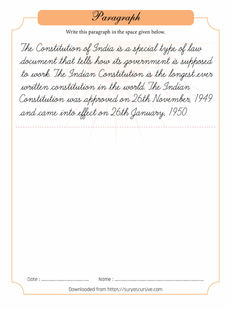 Cursive Paragraph ConstitutionOfIndia 0L | PDF