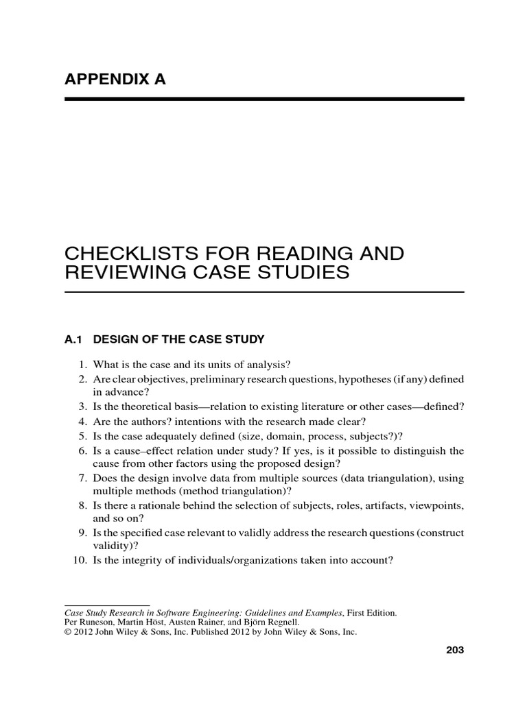 Case Study Research in Software Engineering - 2012 - Runeson - Appendix A Checklists For Reading ...