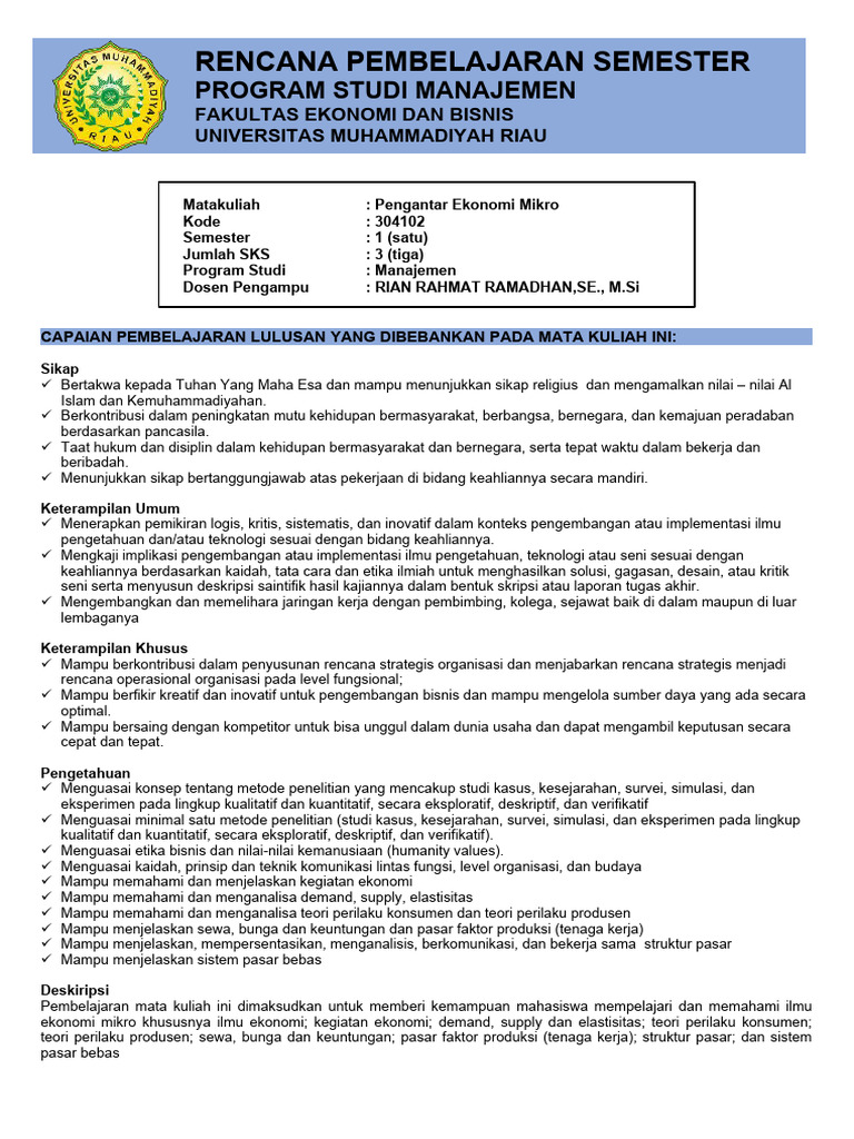 cb7c0 Rps Pengantar Ekonomi Mikro | PDF