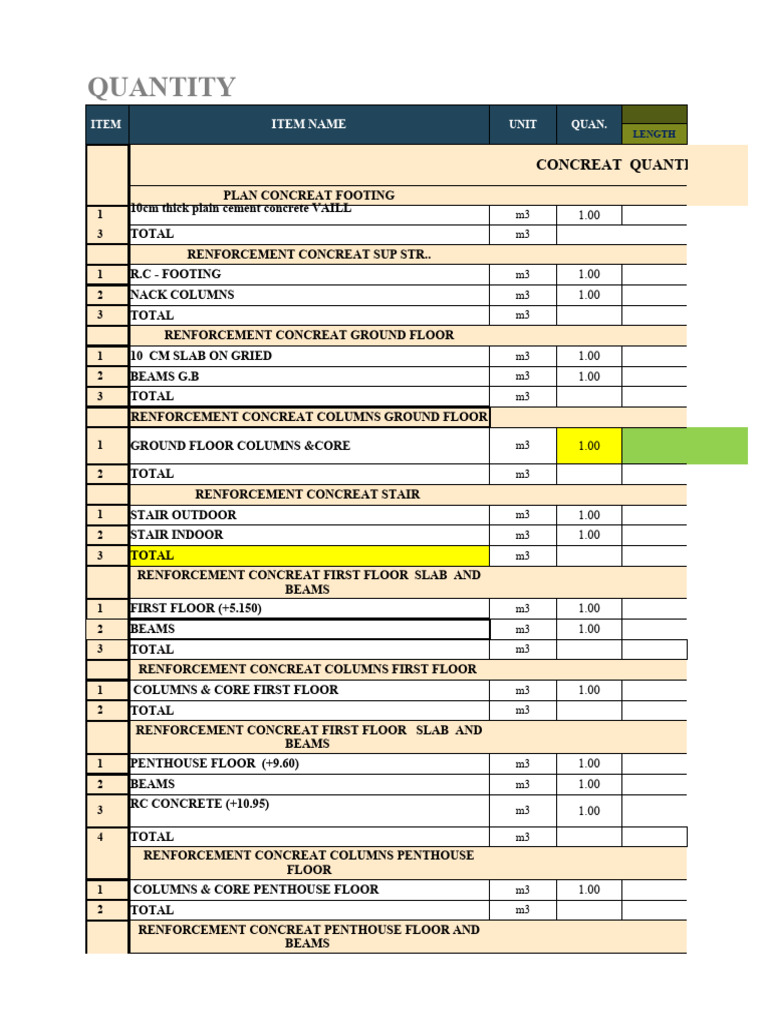 Bills of Quantities-strcture&Brick&Palster | PDF | Materials | Real Estate