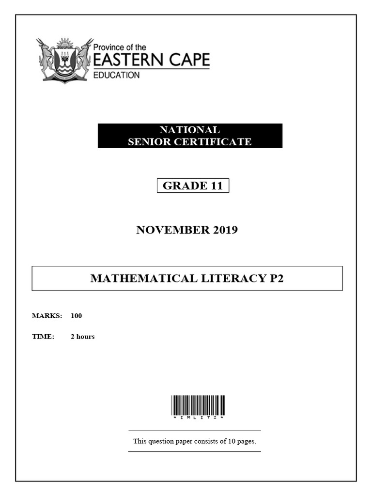 MATHS LIT GR11 P2 QP NOV2019 - EngD | PDF | Area