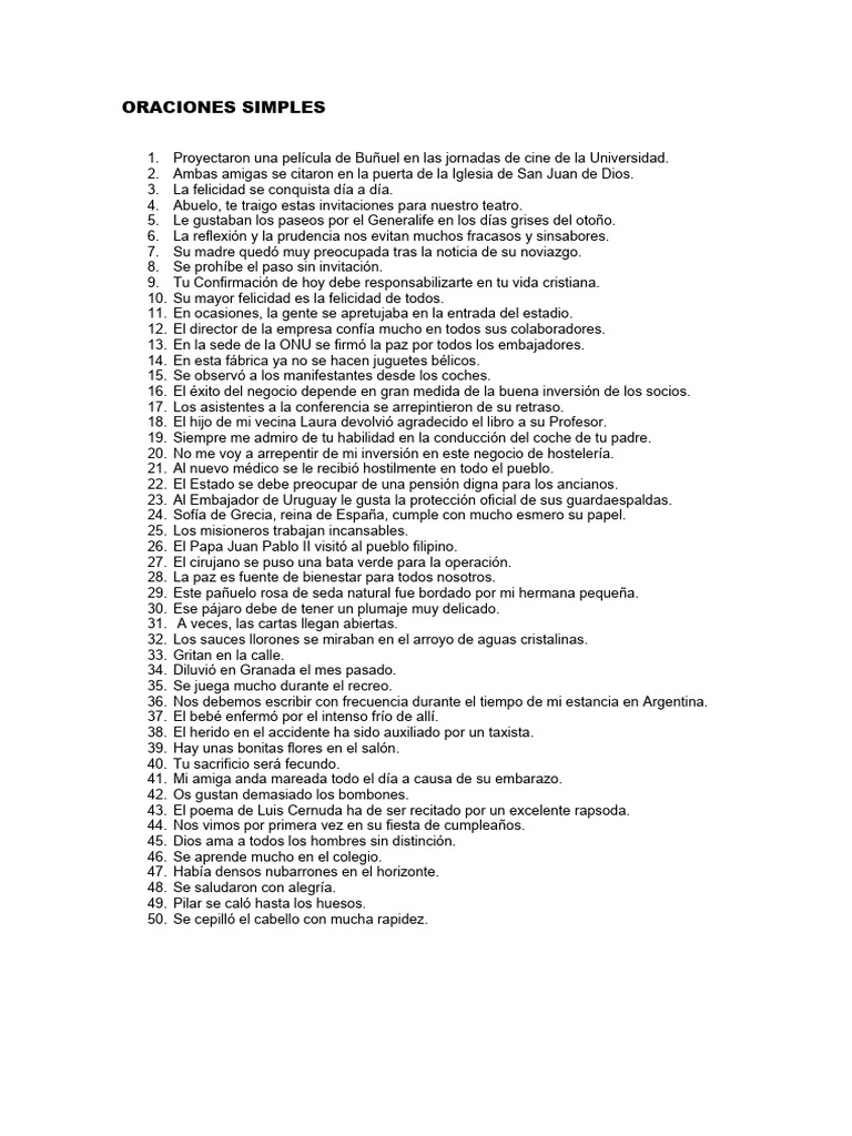 Ejemplos de Oraciones Simples | PDF